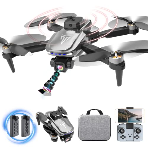 Brushless Motor Drone with Camera-4K FPV Foldable Drone with Carrying Case,2 batteries provide a total of 40 mins of battery life,120° Adjustable Lens,One Key Take Off/Land,Altitude Hold,360° Flip,Toys Gifts for Kids and Adults,Upgrade WiFi Transmission,O