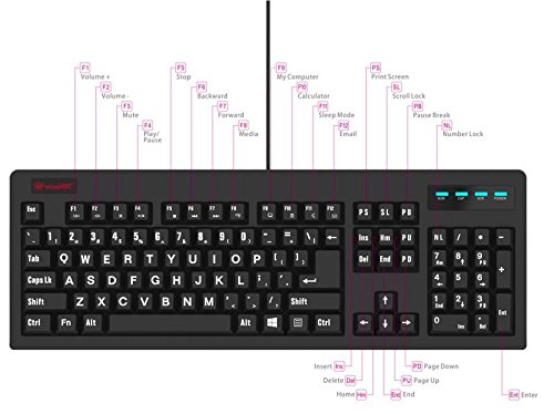 vitalASC New 104-Key Large Print USB Wired 7ft, Spill-Resistant, Sleek Black, Durable Keyboard for Laptop, Mac, TV, and Computer (Black)