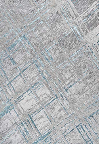 JONATHAN Y SOR201A-8 Slant Modern Abstract Indoor Area-Rug Contemporary Solid Striped Easy-Cleaning Bedroom Kitchen Living Room Non Shedding, 8 ft x 10 ft, Gray/Turquoise
