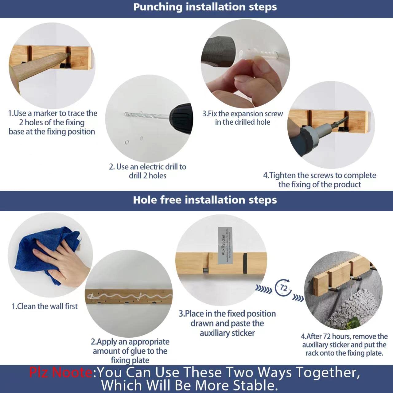 Wooden Coat Hooks, Coat Rack Wall Mounted with 3 Folding Hooks Hat Rack Modern Wall Floating Coat Hook Rack Adhesive & Wall Mounted, Coat Hiden Hooks for Coats, Hats, Scarves, Key Rack Towel Rack