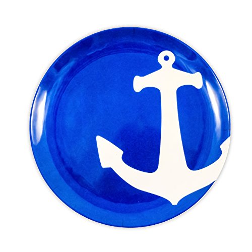 Camco Blue and White Nautical Design 12 Piece Dishware Set- Includes Marine Style Plates and Bowls | Perfect Boating, Sailing, Fishing, The Beach and More | Melamine Material -(41951)