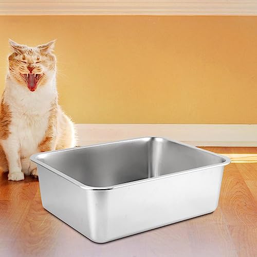 Generic Cat Litter Box Metal Kitten Litter Pan Top Open Rustproof Scratchproof Lightweight Kitten Potty Pan Rounded Corners, 45x35x15cm