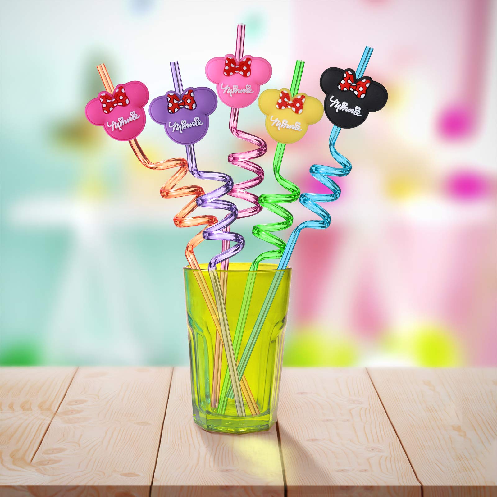 25 Mouse Ear Straws with 2 Cleaning Brush 5 Designs Great for Minnie Theme Birthday as Party Favors and Party Supplies