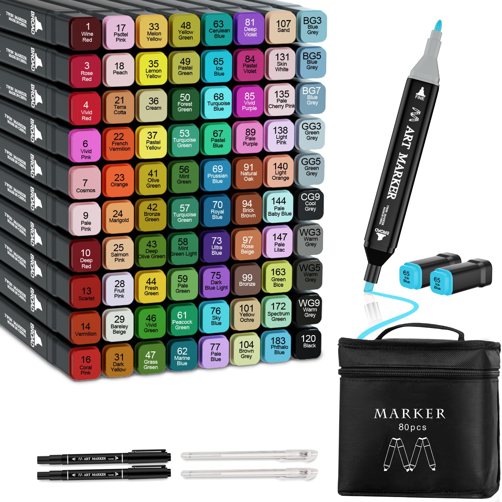 80 Colors Alcohol Based Markers, Banral Premium Dual Tip Artist Art Markers Set for Kids Adult Coloring Sketching Drawing Painting, Permanent Sketch Markers Pen with Carry Case