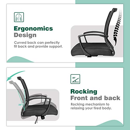 Tuoze Ergonomic Office Mid Back Mesh Chair Swivel Desk Chair Lumbar Support Computer Chair with Armrest (Black)