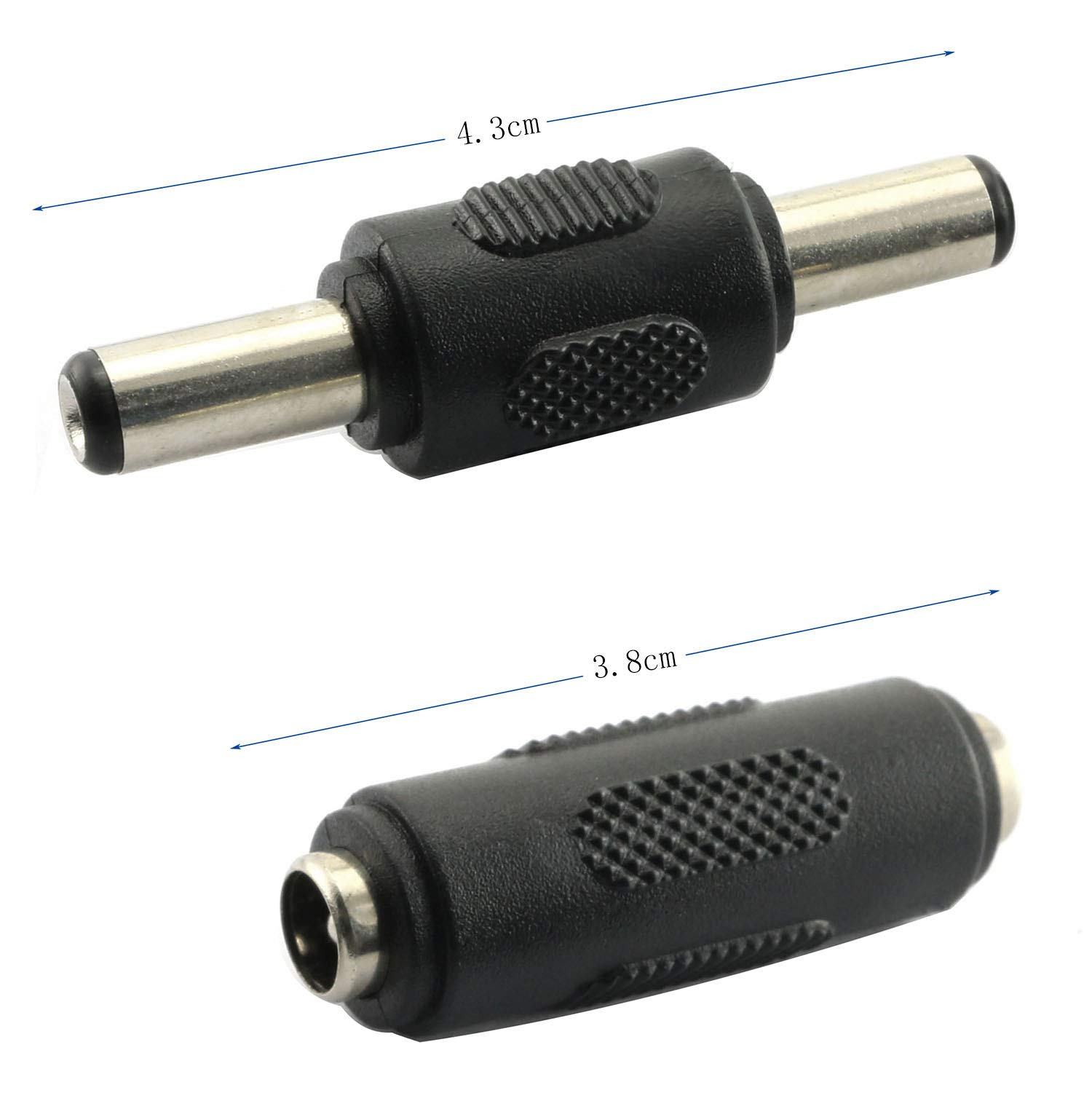 RLECS 2pcs DC 5.5x2.1mm Male to Male Power Plug Connector & 2pcs DC 5.5x2.1mm Female to Female Power Jack Connector Adapter for CCTV