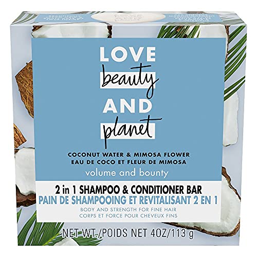Love Beauty And Planet Volume and Bounty 2 in 1 Shampoo and Conditioner Bar for Thinning Hair Coconut Water & Mimosa Flower Body and Strength 4.0 oz