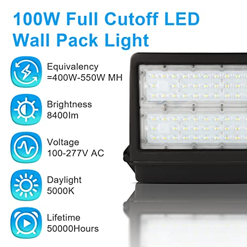 OSTEK 100 Watt LED Wall Pack Light with Full Cut-Off 14000LM 5000K - Replaces 400 watt Metal halide/HPS, Outdoor Area Full Cutoff Wall Pack led Light Fixture IP65, UL, DLC