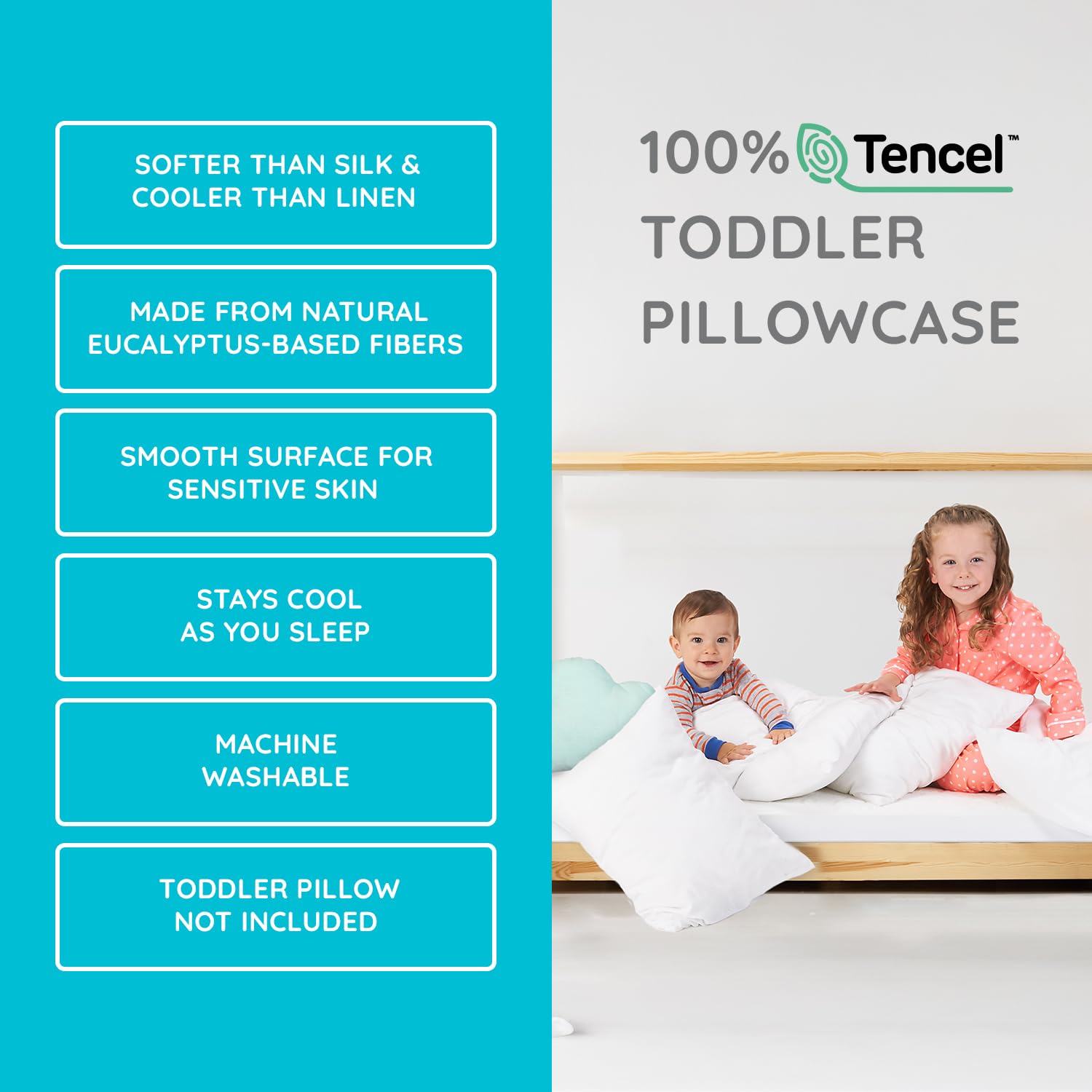 PUREgrace Tencel Toddler Pillowcase β Washable and Soft, Sized for All Toddler Pillows, Breathable and Smooth with Secure Flap Design
