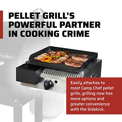 Camp Chef Sidekick Grill Accessory, Flat Top Griddle Included, 14" Cooking System Compatible, Stainless/Black & Competition Blend BBQ Pellets, Hardwood Pellets, Smoke, Bake, Roast