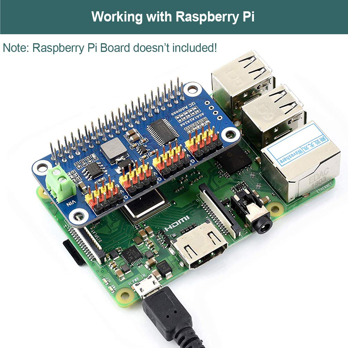 MakerFocus PWM Servo Motor Driver IIC Module 16 Channel PWM Outputs 12 Bit Resolution I2C Compatible with Raspberry Pi 4 3B+ 3B Zero/Zero W/Zero WH and Jetson Nano