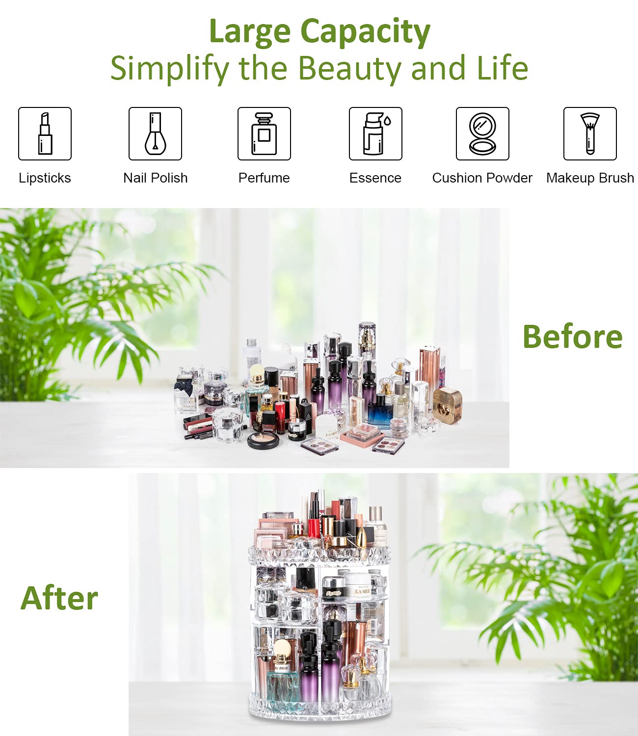 360 Degree Rotating Makeup Organizer, 7 Layers Adjustable Makeup Storage Organizer Box for Lipstick and Brushes, Large Capacity Acrylic Cosmetic Display Cases for Dresser and Bathroom1