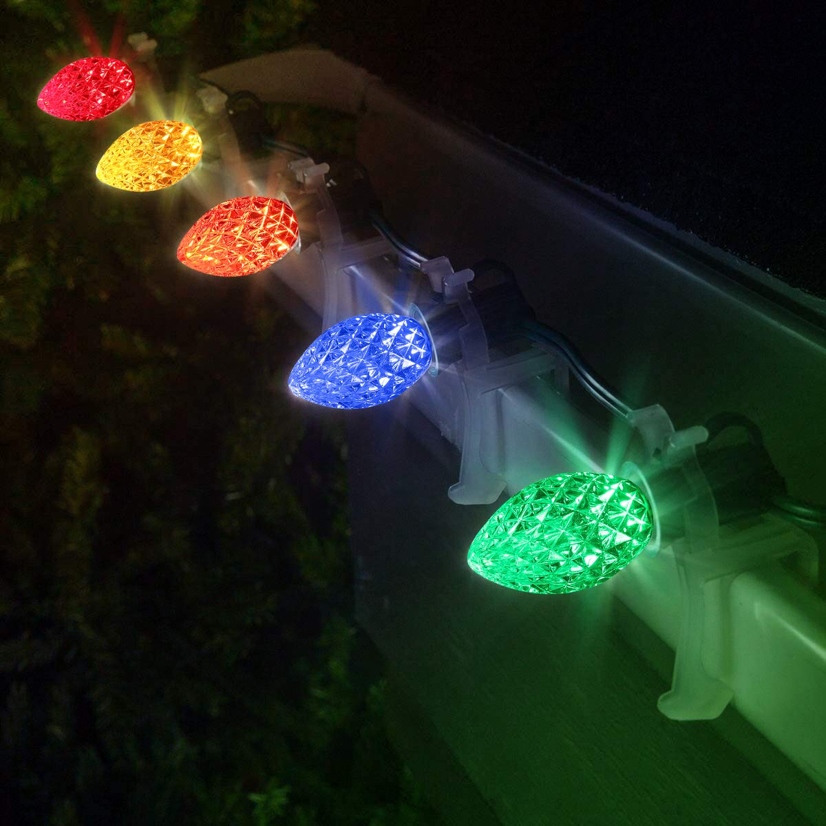 25 Pack C7 Red LED Replacement Christmas Light Faceted Bulbs, 0.72W, 2 SMD LEDs in Each Light Bulb for Christmas Village, Night Lights, E12 Base, Commercial Grade Replacement Bulbs Dimmable Waterproof
