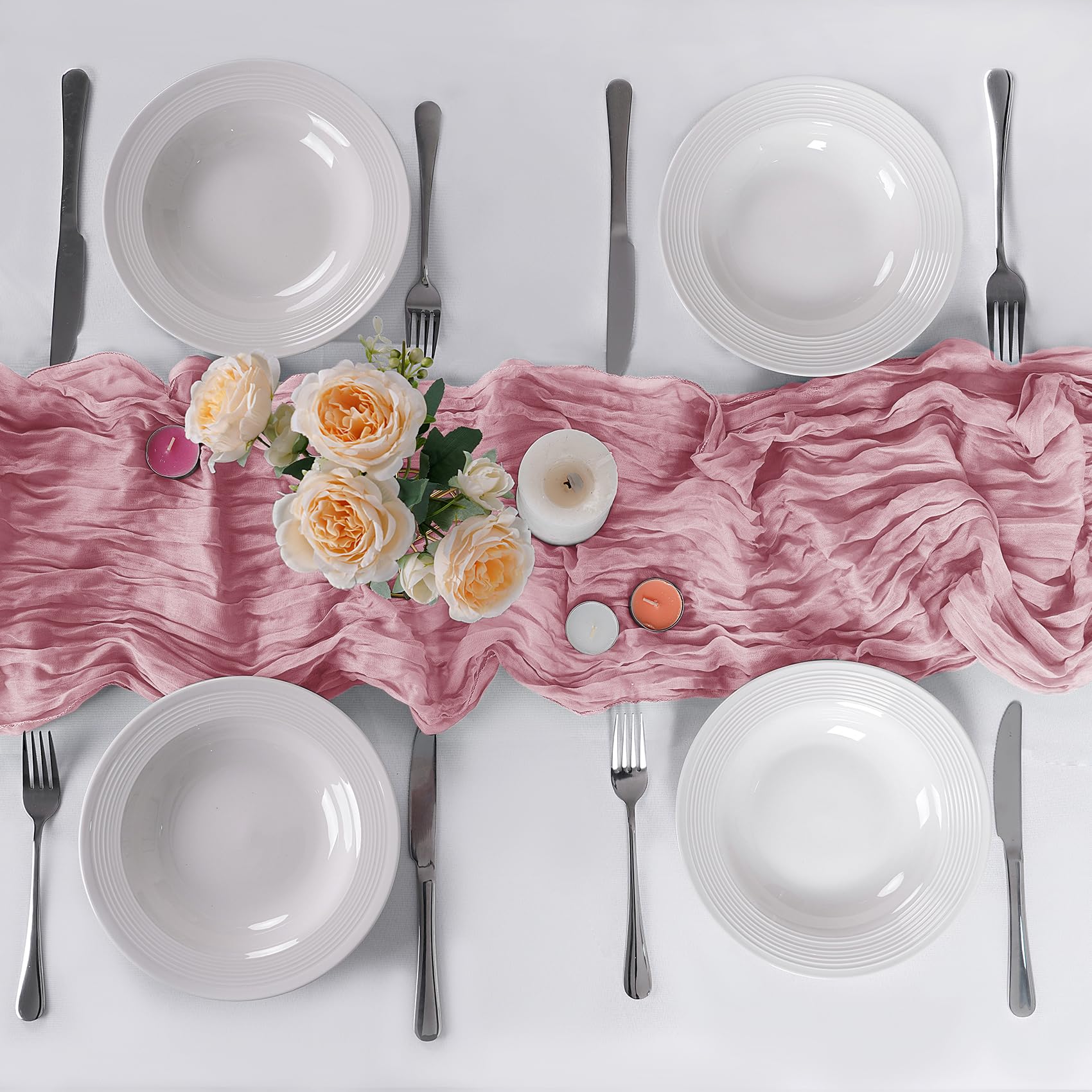flohar 6 Pack Pink Cheesecloth Table Runner 9ft,17 x 108 inch Gauze Table Runners Rustic Romantic Wedding Runner for Wedding Bridal Shower Fall Decoration