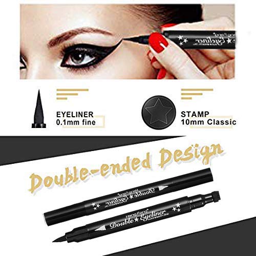 FATUXZ Double-headed Liquid Eyeliner Pen Stamp Super Slim Gel Felt Tip Waterproof Long Lasting Makeup Tool(Heart/Moon/flower/Star Shape Stamp Pen, 4 Styles/Set)