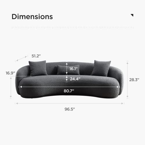 Acanva Mid Century Modern Curved Living Room Sofa, 4-Seat Boucle Fabric Couch for Bedroom, Office, Apartment, Dark Grey