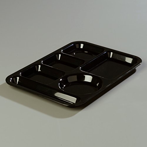 Carlisle FoodService Products 61403 Left-Hand 6-Compartment ABS Tray, 10" x 14", Black