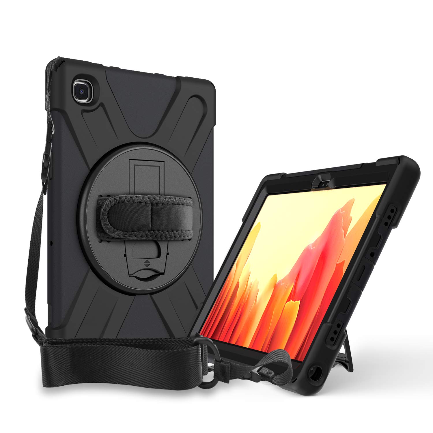 Samsung Galaxy Tab A7 Case 2020 with Stand | Herize Galaxy Tab 10.4 Inch Case SM-T500/T505/T507 | Heavy Duty Shockproof Protective Rubber Case W/Hand Strap Shoulder Strap for Galaxy Tab A7 | Black