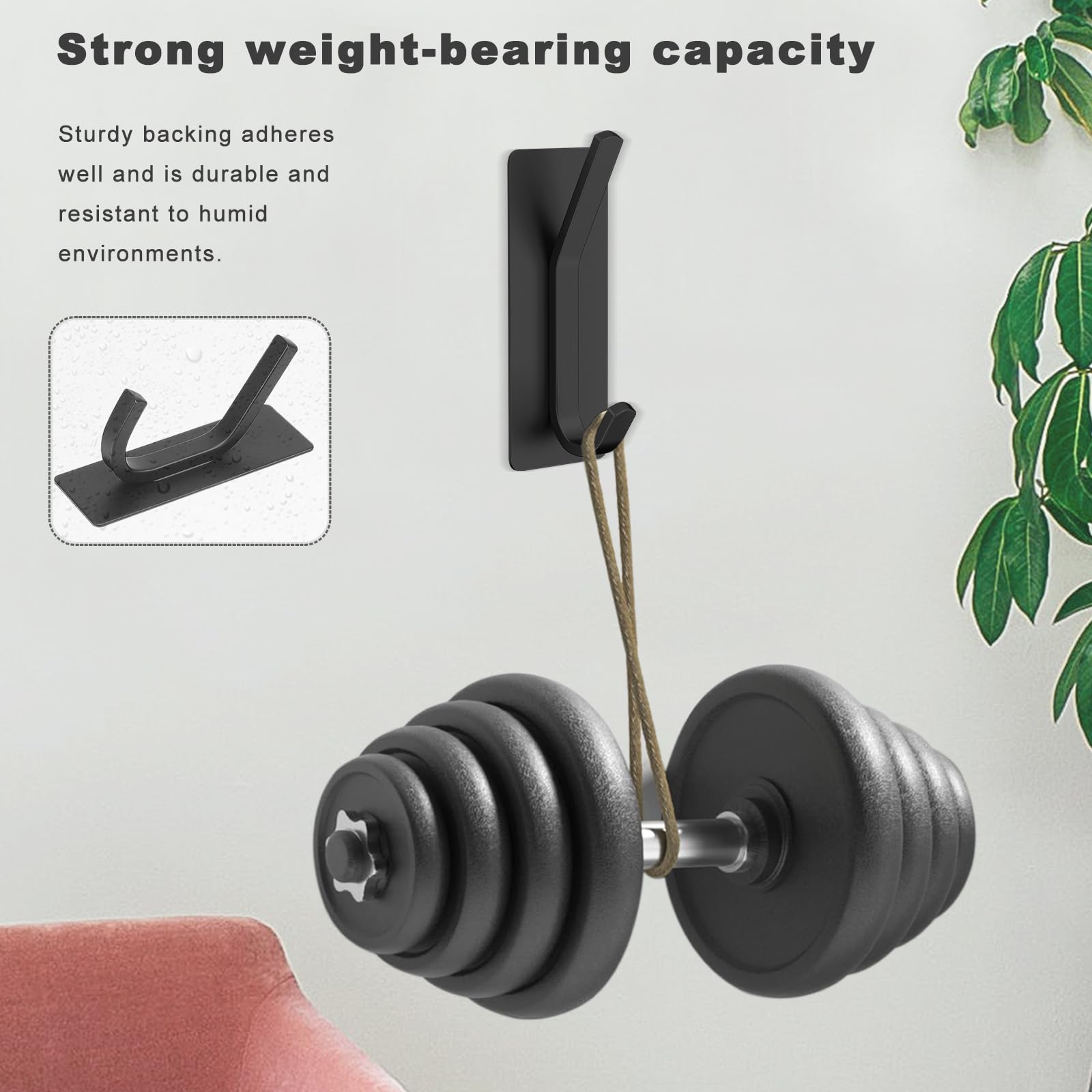 Esharcasy Adhesive Hooks Heavy Duty,6 Packs Towel Hooks on Wall,Stainless Steel Wall Hooks Coat Robe Hooks for Kitchen Bathroom (Black-B)