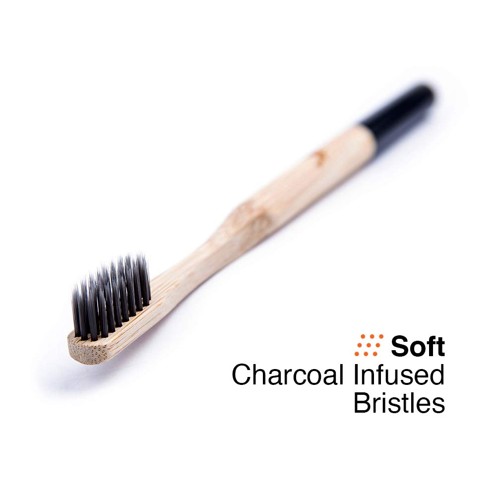 Native Birds Bamboo Toothbrush with Soft Charcoal Infused Bristles, Set of 4