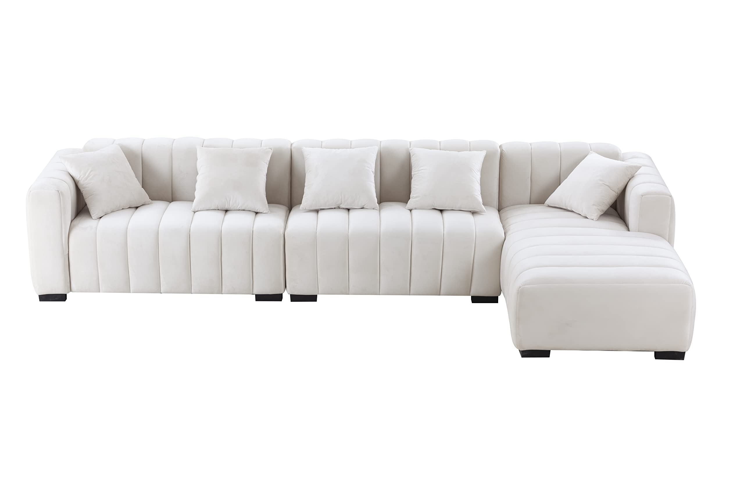 KEVINSPACE 139" Modern Large Velvet Fabric Sectional Sofa, L-Shape Couch 5-Seat Couch with 5 Same Color Pillows, Extra Wide Chaise Lounge for Living Room, Apartment, Office,Beige Right Facing