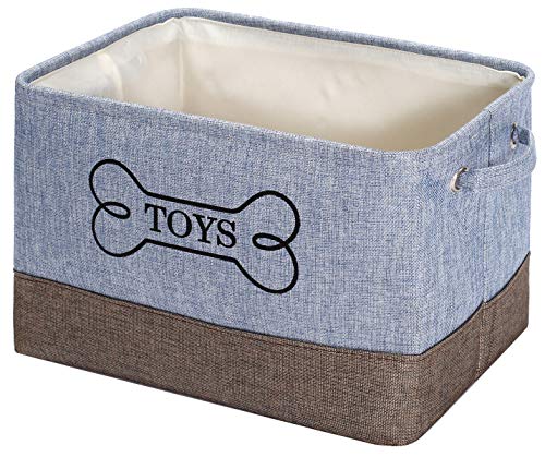 Geyecete Dog Toys Storage Bins Canvas Stitching pet Baskets,with Outside handle handle,Organizer Storage Basket for Sorting Toys, Clothes and Books-Blue/Khaki