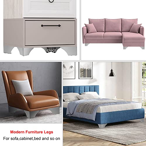 BSTKEY 4Pcs 8CM/3 Inch Modern Metal Furniture Sofa Cabinet Legs with Mounting Screws - DIY Replacement Legs Set for Furniture Cabinet Foot Legs Sofa Bed Desk Table Feet Support, Silver
