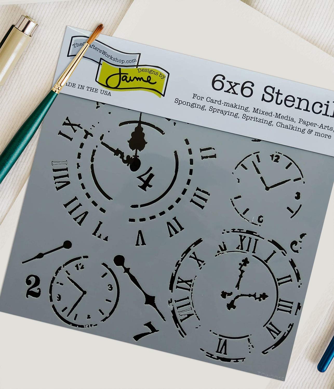 3 Crafters Workshop Mixed Media Stencils | Gears, Clock, Steampunk, Watch Face, Flower Designs | for Journaling, Scrapbooking, Card Making | 6 Inch x 6 Inch Templates Set with Board, Total 4 Items