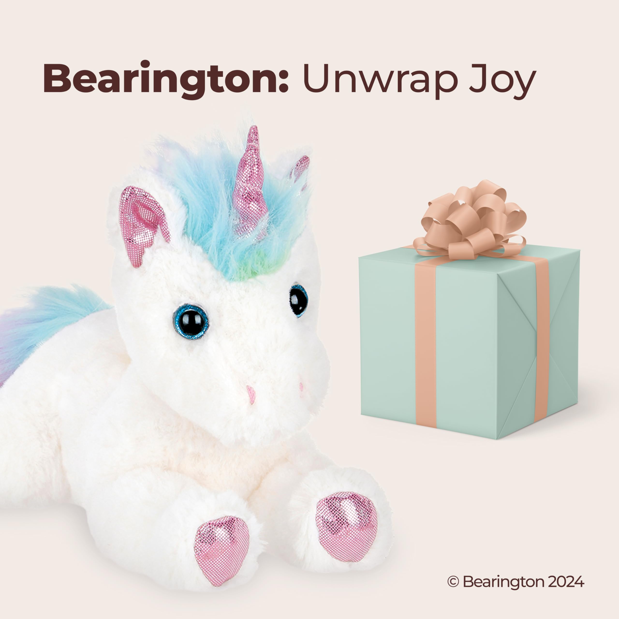 Bearington Lil' Rainbow Shimmers The White Unicorn Plush, 10 Inch Unicorn Stuffed Animal