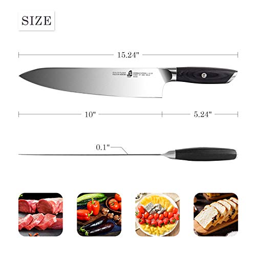 TUO Chef Knife - 10 inch Kitchen Cooking Knife Pro Chefs Knife - German HC Steel Kitchen Knife with Pakkawood Handle - FALCON SERIES with Gift Box
