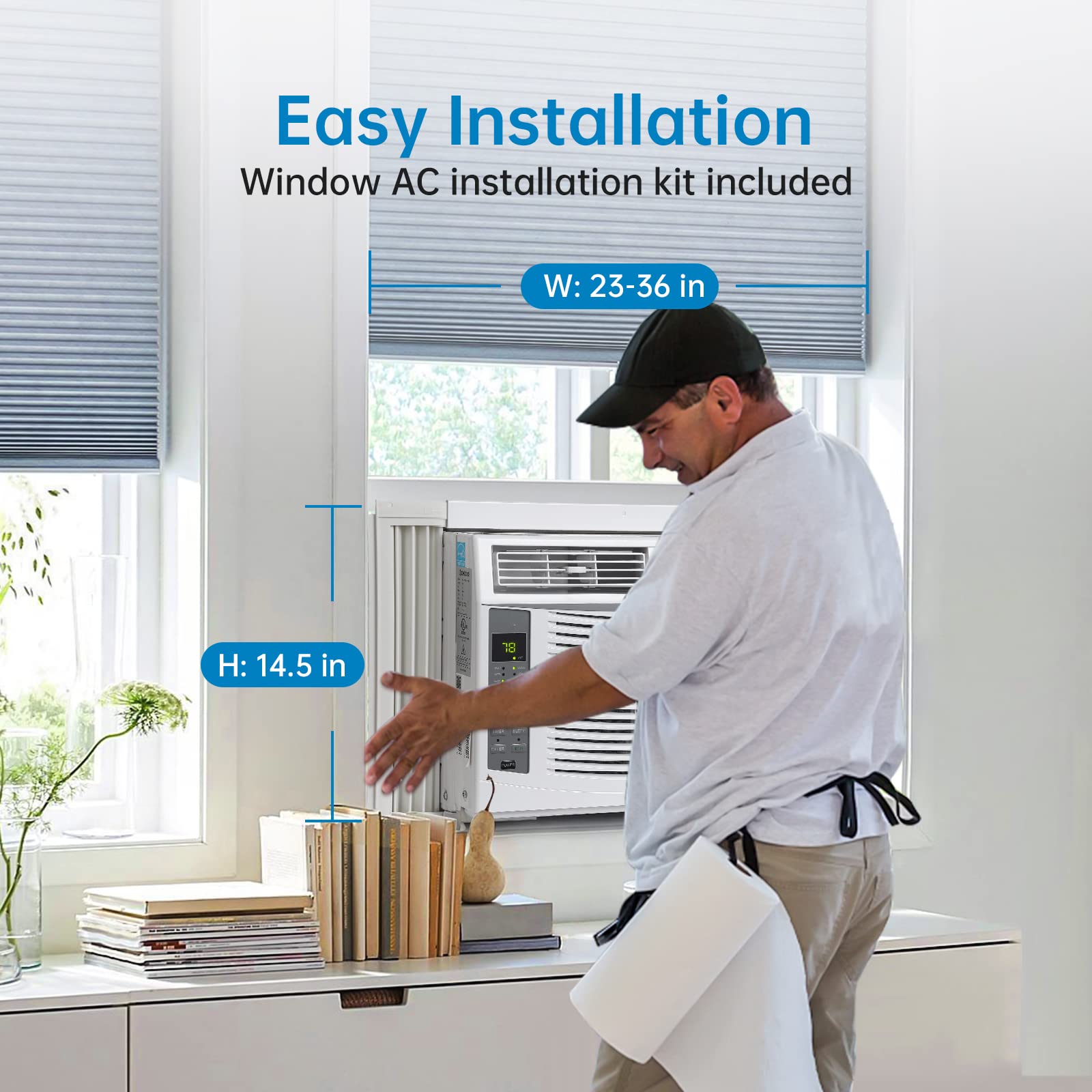 Adoolla 6,000 BTU Turbo Fast Cooling Up to 250 Sq.Ft. Flexible Opening(T Design), AC Unit with Remote & APP Control, Easy Install Kit, Auto Restart, 24H Timer Window Air Conditioner, White