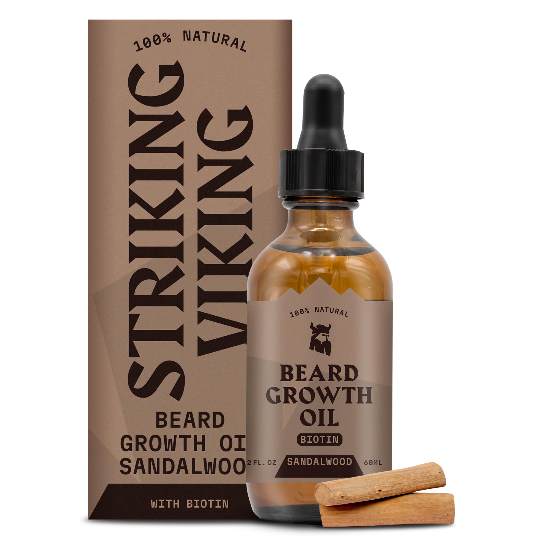Striking Viking Biotin Sandalwood Beard Oil - Thickening & Conditioning Serum for Facial Hair Growth, 2 Fl Oz (Pack of 1)