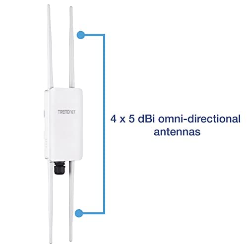 TRENDnet 5 DBI Wireless AC1300 Outdoor PoE+ Omni-Directional Access Point, TEW-841APBO, 4 X 5 DBI Omni Directional Antennas, Point-to-Point & Point-to-Multi-Point WiFi Bridging, IEEE 802.3AT PoE+