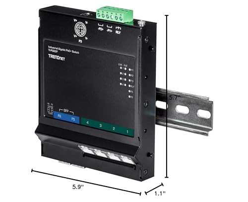 TRENDnet 6-Port Industrial Gigabit PoE+ Wall-Mounted Front Access Switch, TI-PG62F, 4 x Gigabit PoE+ Ports, 2 x Gigabit SFP Slots, DIN-Rail, Wall Mount Brackets Included, IP30, 120W PoE Budget