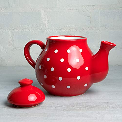 City to CottageĀ® Red and White Polka Dot Handmade Large Ceramic 1,7l/60oz/4-6 Cup Teapot with Handle and Lid, Unique Pottery Housewarming Gift for Tea Lovers