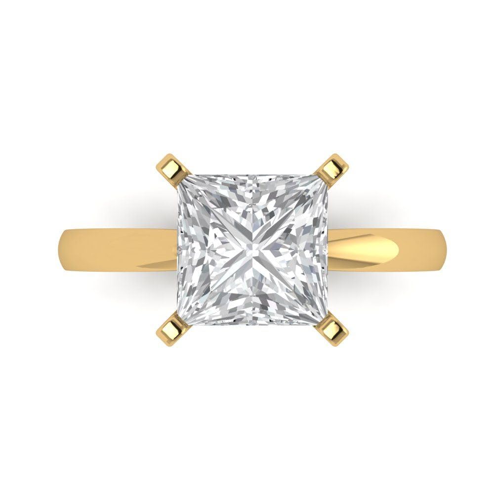 3 Ct Brilliant Princess Cut Clear Simulated Diamond 14K Yellow Gold Solitaire Engagement Bridal Anniversary Ring Size 3.5