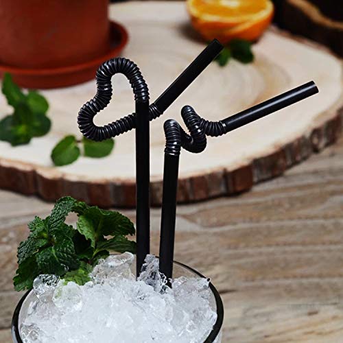 ALINK 200 PCS Flexible Black Plastic Drinking Straws, 10.3 Inches Extra Long Disposable Extendable Bendy Party Fancy Straws