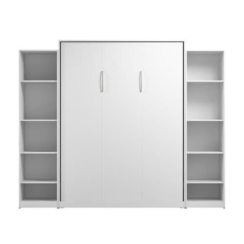 Bestar Claremont Queen Murphy Bed with Closet Organizers (105W) in White, Space-Saving Sleeping Arrangement for Multipurpose Room
