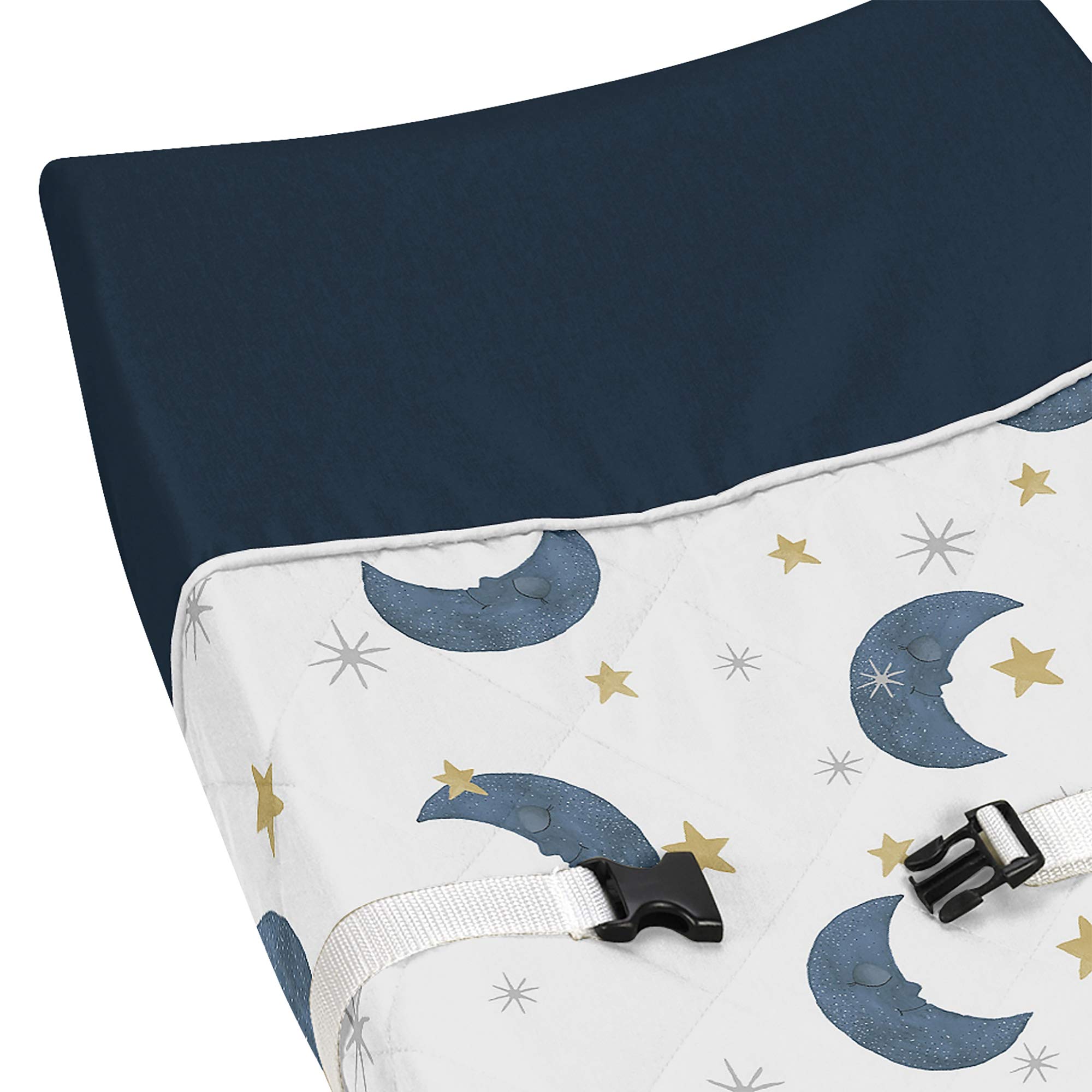 Sweet Jojo Designs Moon and Star Boy or Girl Baby Nursery Changing Pad Cover - Navy Blue and Gold Watercolor Celestial Sky