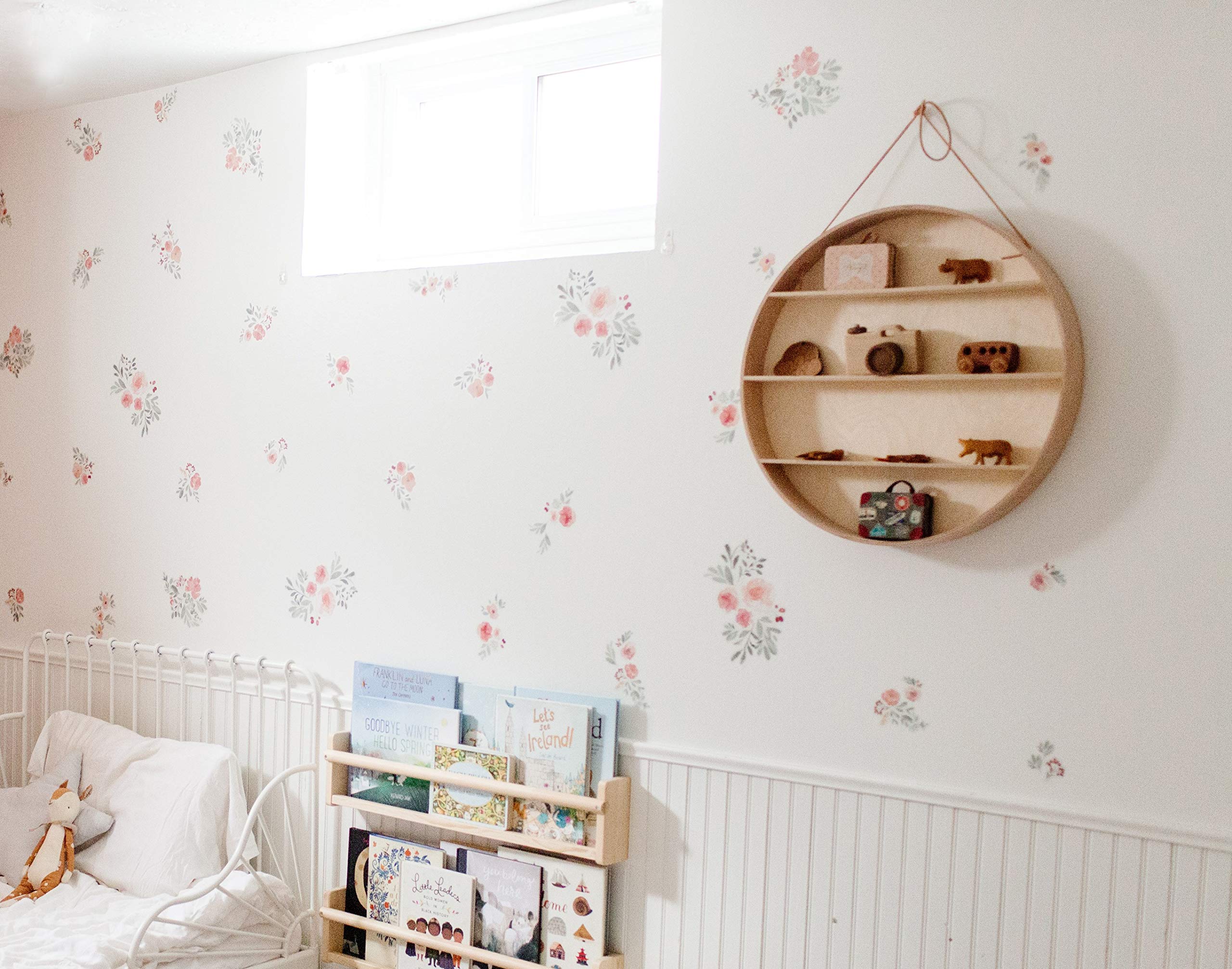 Modern Maxwell Wall Art Decals for Girls Nursery, Bedroom, Living Room “Blush” Watercolor Floral Room Sticker 80 Pieces