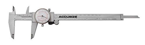 Accusize Industrial Tools 8''/200 mm by 0.001''/0.02 mm Dual Needle Precision Dial Caliper Stainless Steel in Fitted Case, Imperial/Metric, P920-S238