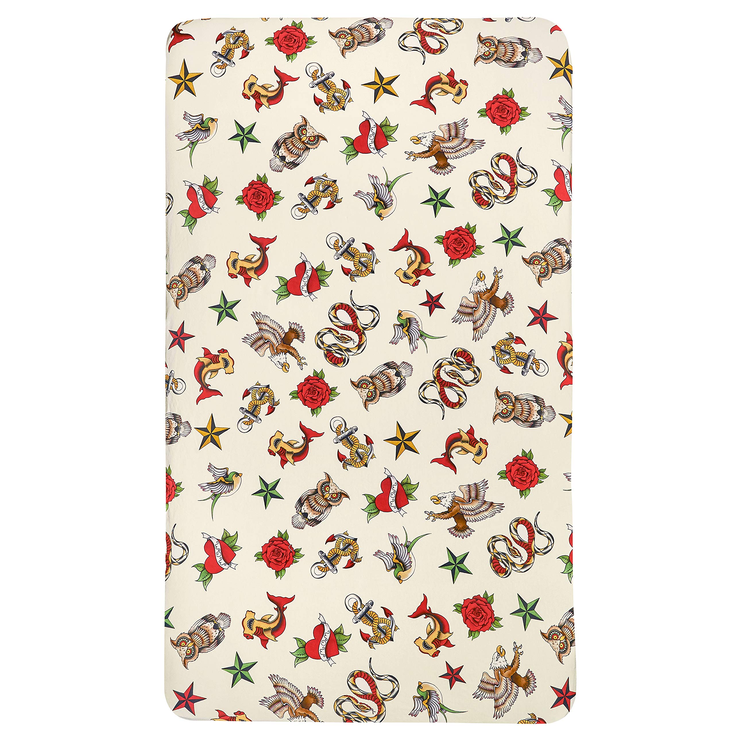 Tattoo Design Jersey Knit Cotton Crib Sheet | Sailor Jerry Inspired Tattoo Design | Breathable and Extra Soft