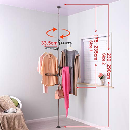 Hershii Adjustable Laundry Pole Stainless steel composite pipe / ABS / PP Clothes Drying Rack Coat Hanger DIY Floor to Ceiling Tension Rod Storage Organizer for Indoor, Balcony - Grey