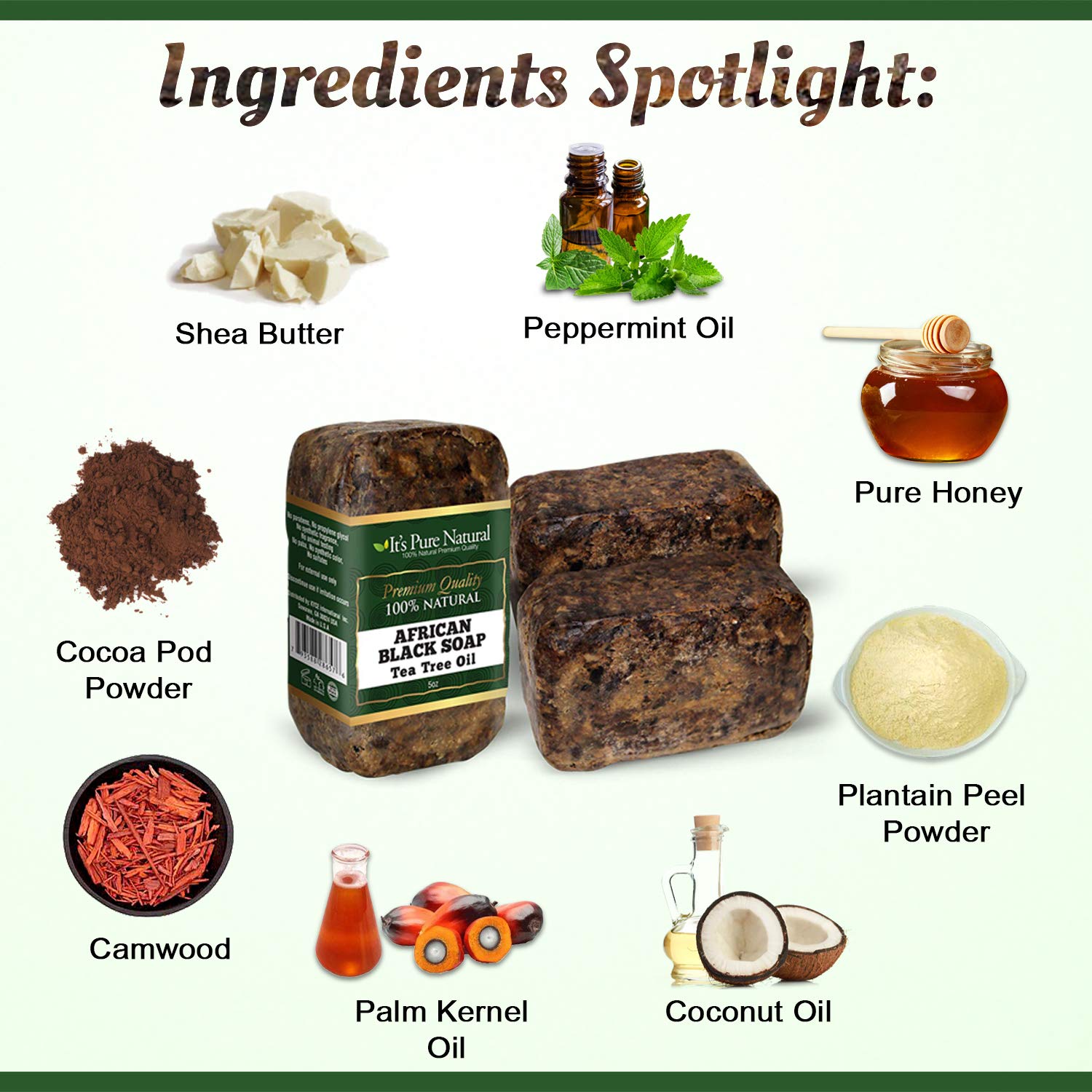 It's Pure Natural African Black Soap Bars with Tea Tree (Pack of 3) Organic Raw Soap for Face & Body, Acne Treatment & Dark Spot Remover [Made in Ghana]