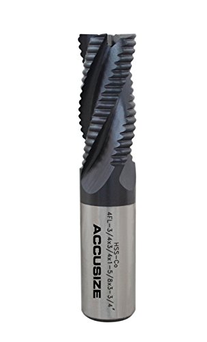 Accusize Industrial Tools Standard Tooth M42 8% Cobalt Tialn Roughing End Mill, 3/4'' by 3/4'' by 1-5/8'' Flt Length, 1102-0034
