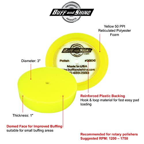 Buff and Shine 330G 3" X 1" Yellow Foam Polish Pad 1 Pack 2 Each