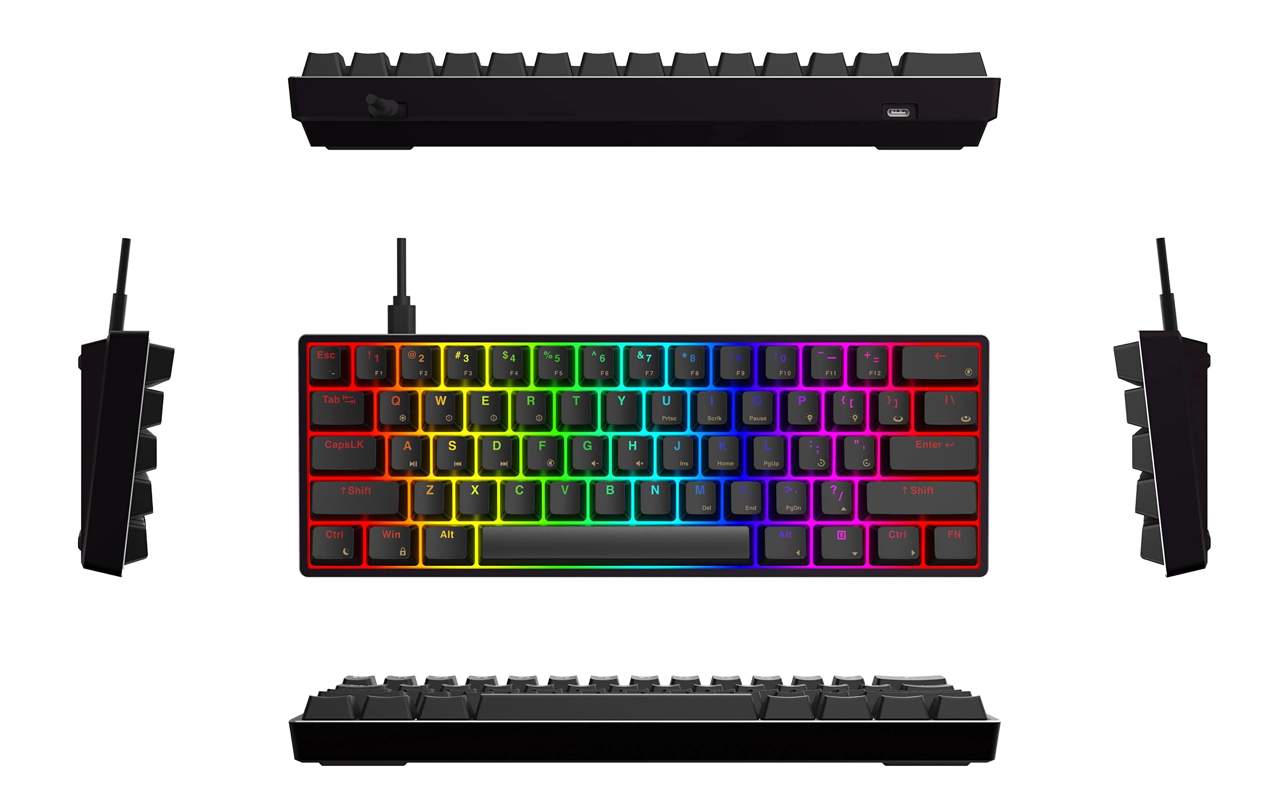 AG AC61M GK61 RGB Gaming Keyboard - 61 Keys Aluminum Case Two USB-C Ports PBT Keycap Hot Swappable Programmable for PC/Mac Gamer (Gateron Optical Blue, Black Color)