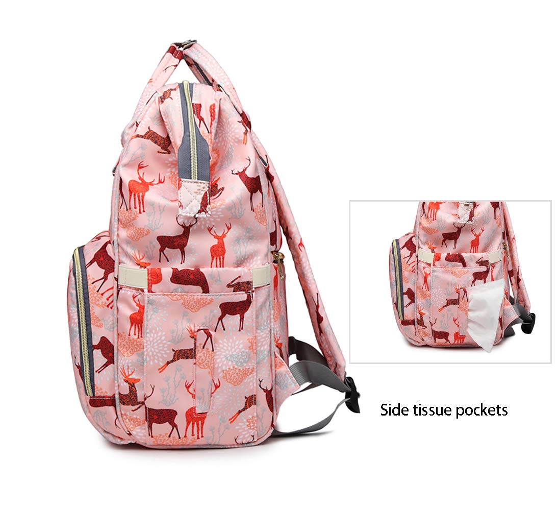 Starte Deer Cartoon Diaper Bag for Mom/Dad,Waterproof Travel Backpack,Spacious Tote Shoulder Bag Organizer,Pink