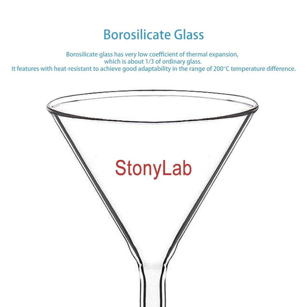 StonyLab Glass Short Stem Powder Funnel with 100 mm Top O.D. and 19/22 Inner Joint Filter Funnel Glass Funnel