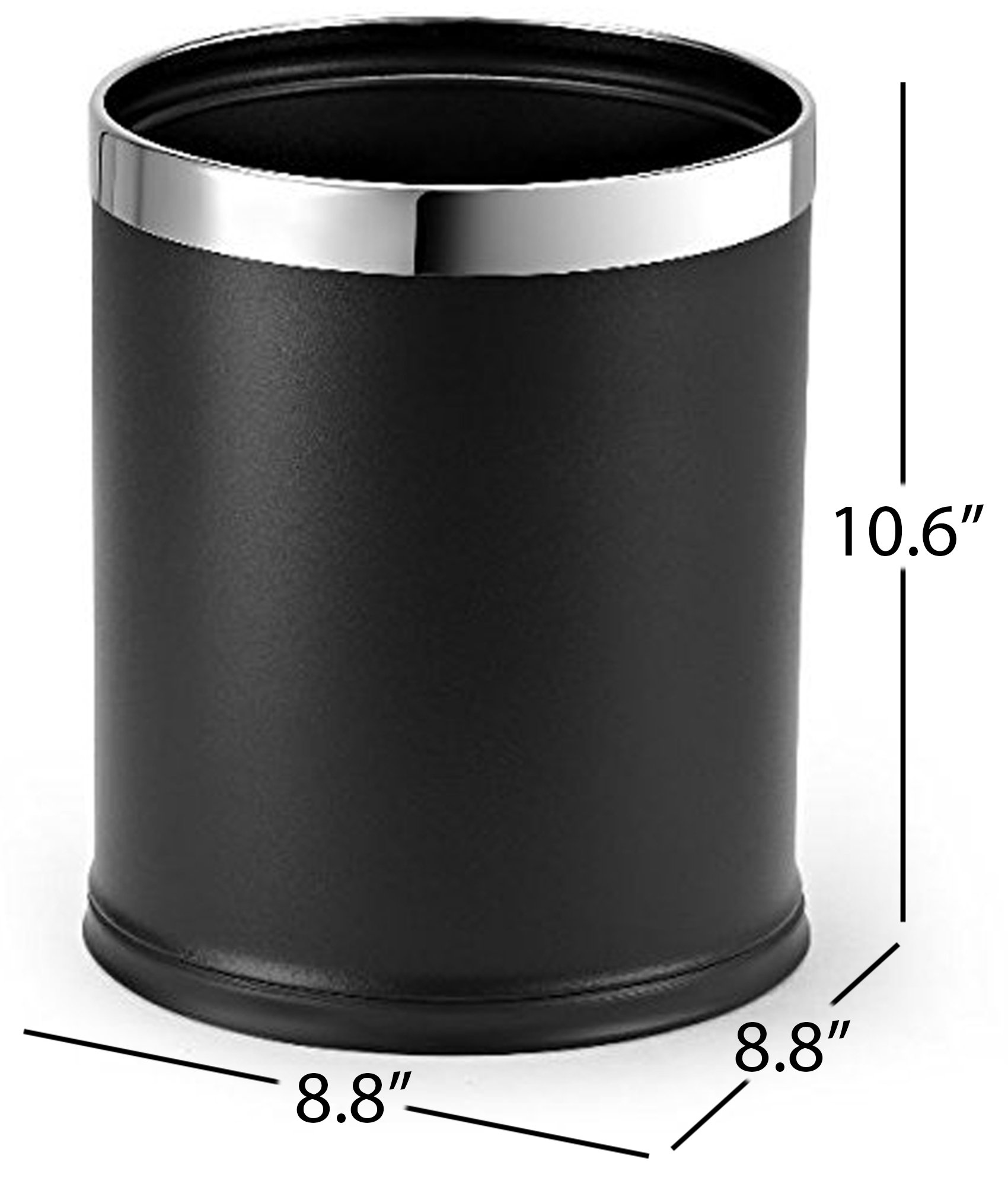 Brelso 'Invisi-Overlap' Metal Trash Can, Open Top Small Office Wastebasket, Round Shape (Black)